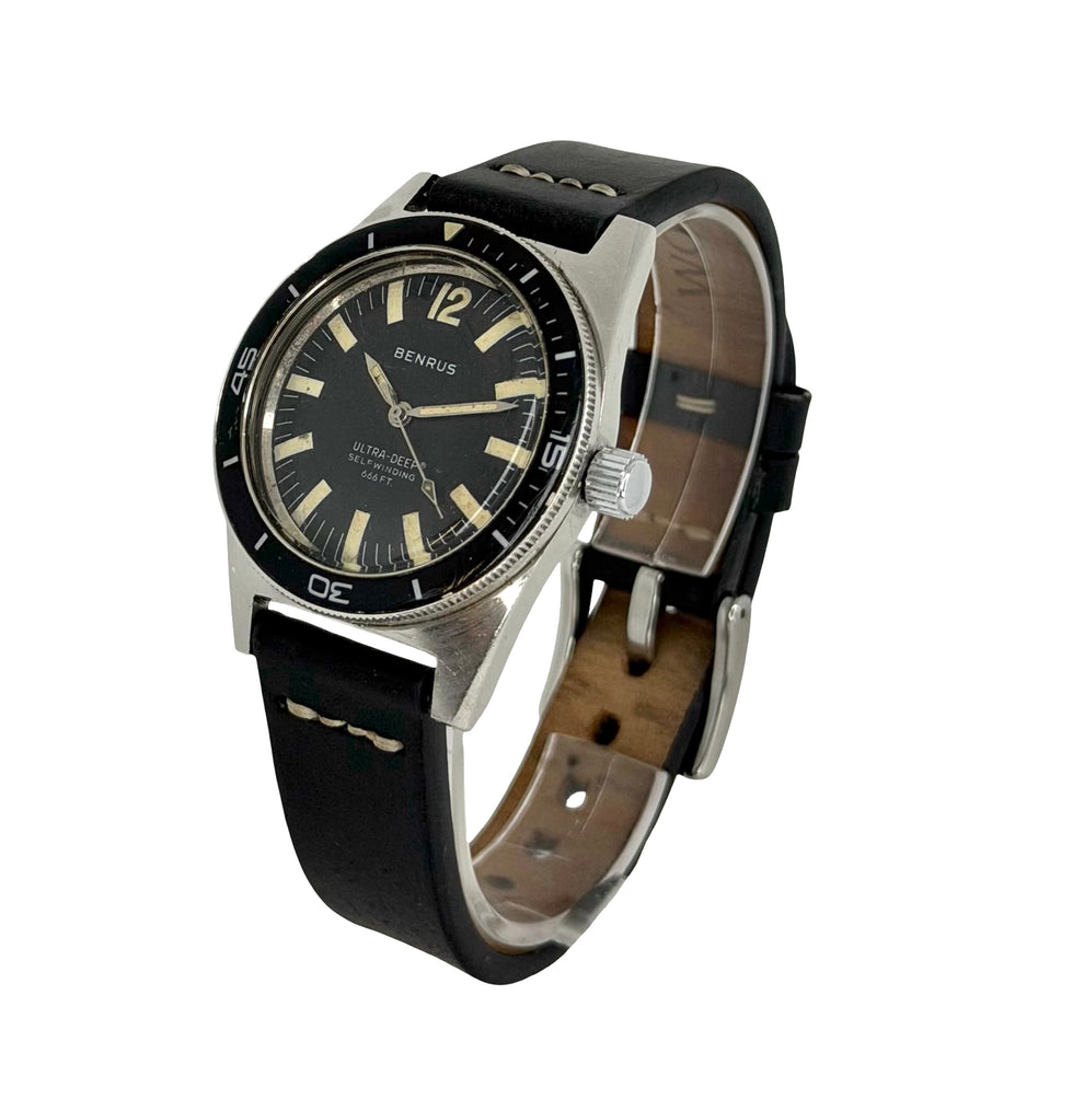 Benrus Ultra Deep Automatic Dive Watch Black Dial Black Strap 6088 ...